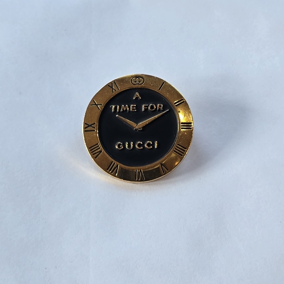 Gucci | Jewelry | Gucci Round Black Gold Watch Face Brooch | Poshmark